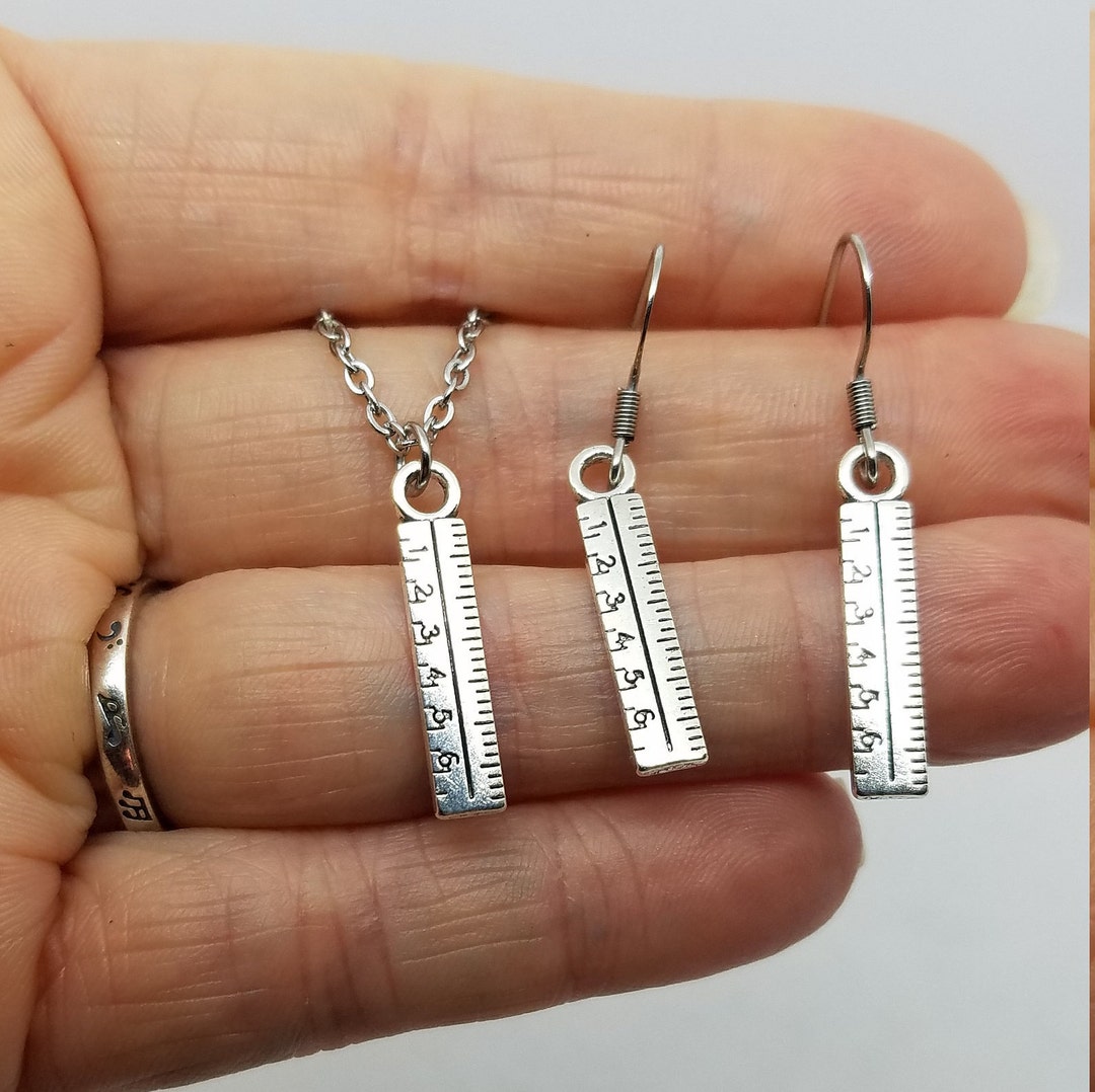 Ruler Charm Earrings & Necklace Set or Separate - Measurement ...