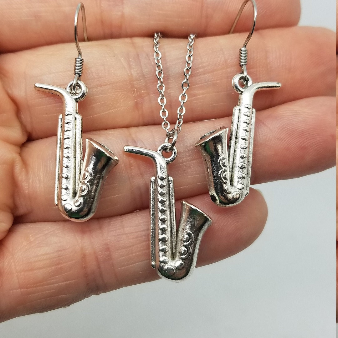 Saxophone Charm Earrings & Necklace Set or Separate - Music Instrument ...