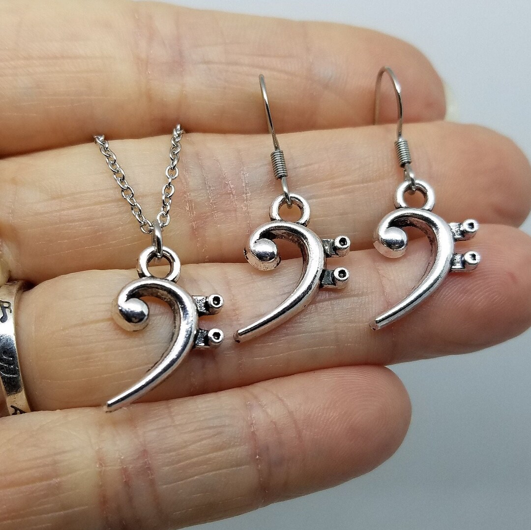 Bass Clef Charm Earrings & Necklace Set or Separate - Music Symbols ...