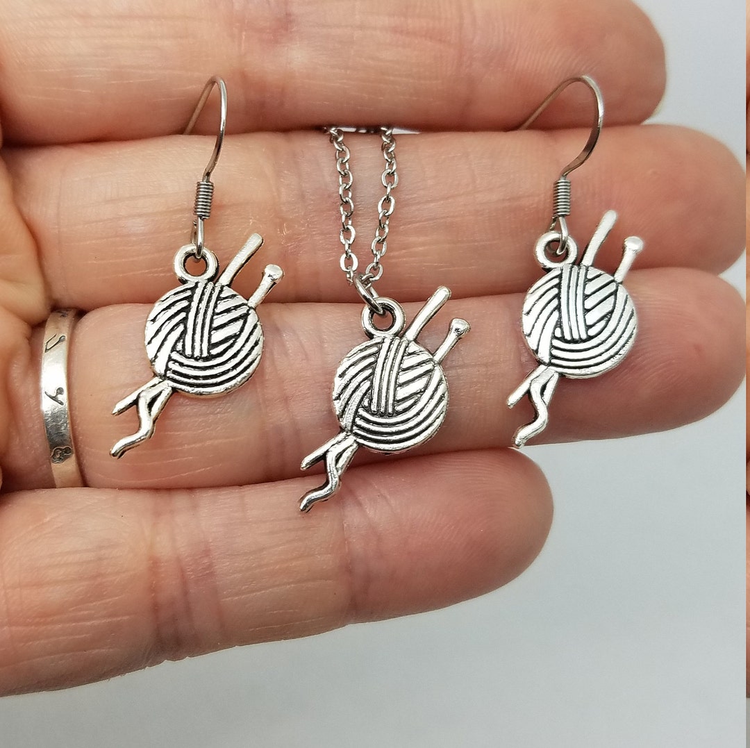 Knitting Needles and Wool Charm Earrings & Necklace Set or Separate ...