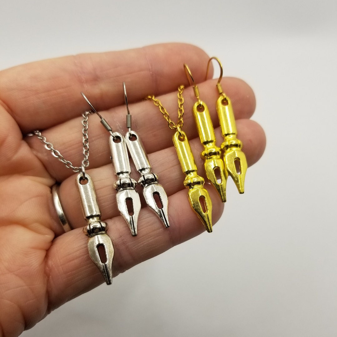 Calligraphy Pen Charm Jewelry Set or Separate: Silver or Gold Color ...