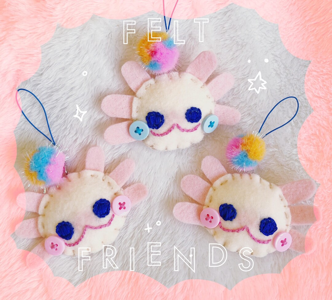 Felt Axolotl Friend Charm Handmade W/ Love Cute Felt Keychain, Felt ...