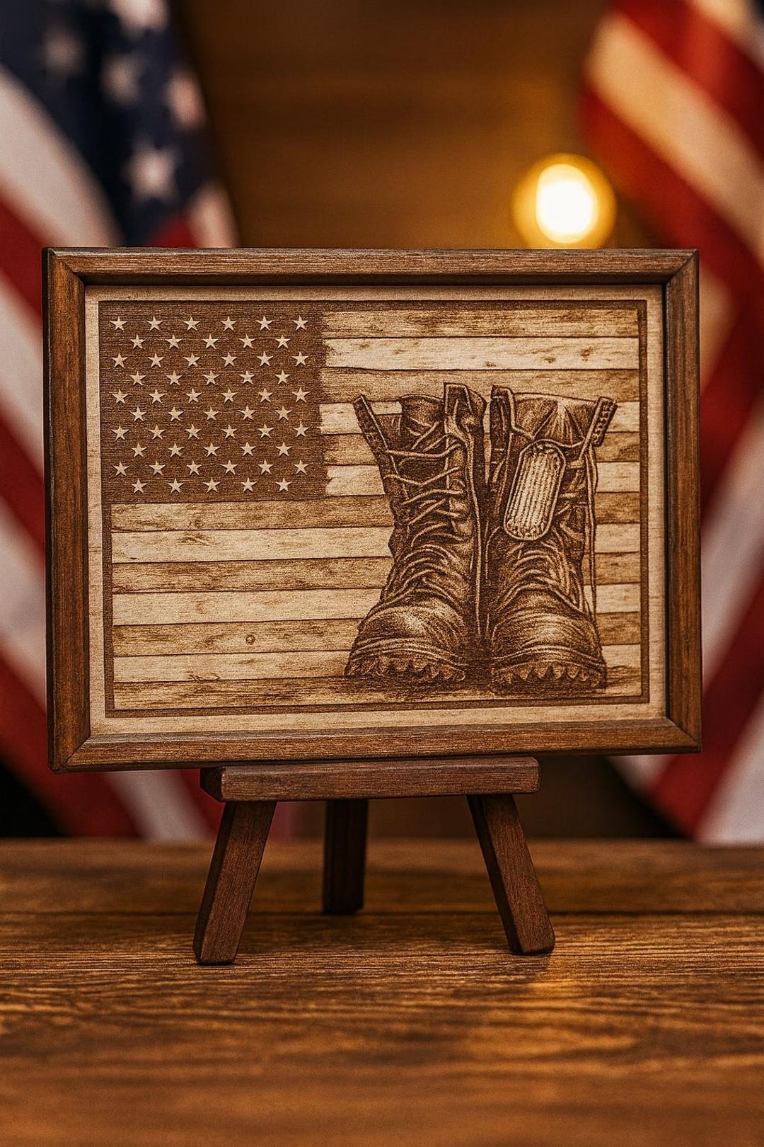 Personalized Military Boots & Flag Engraved Plaque - Veteran Tribute ...