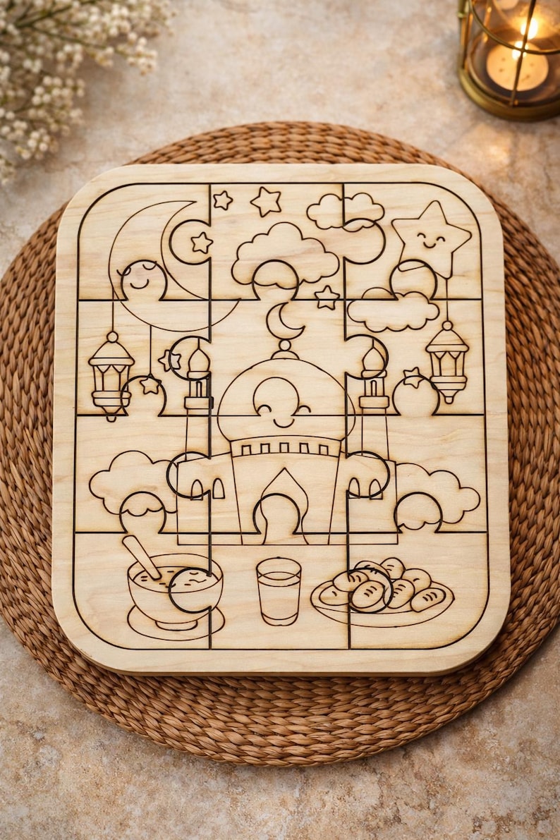 Ramadan & Eid Color Your Own Puzzle Set | Islamic Wooden Jigsaw ...