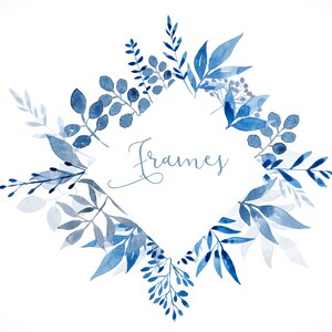 Foliage Clipart, Blue Leaves Clipart, Indigo Clipart, Blue Watercolor ...