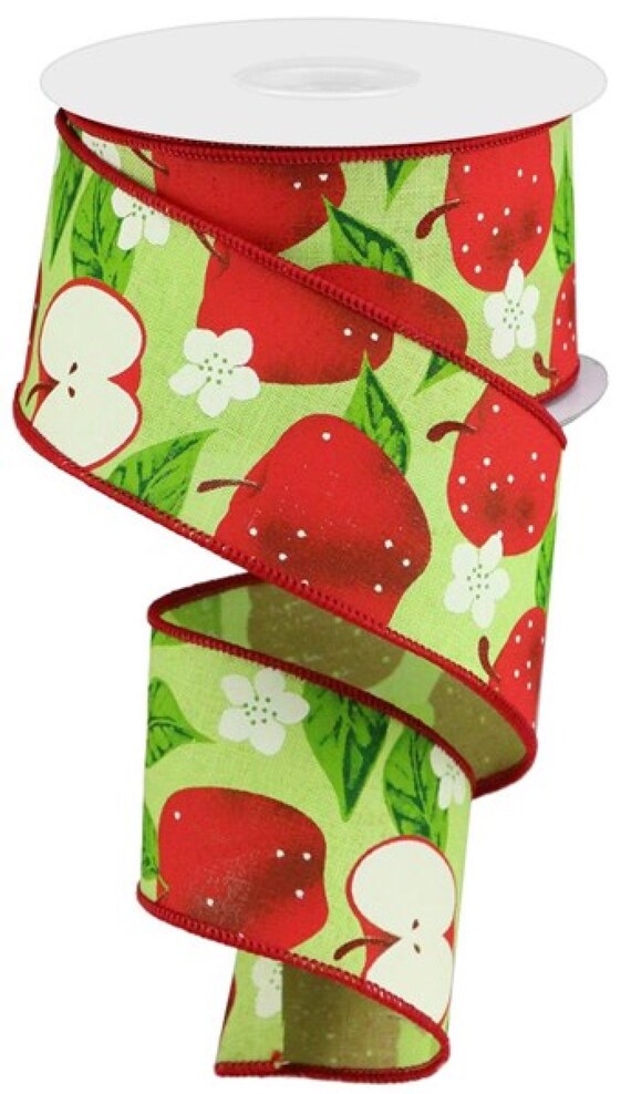 Red Apples on Bright Green Wired Edge Ribbon 2.5 X 10 - Etsy