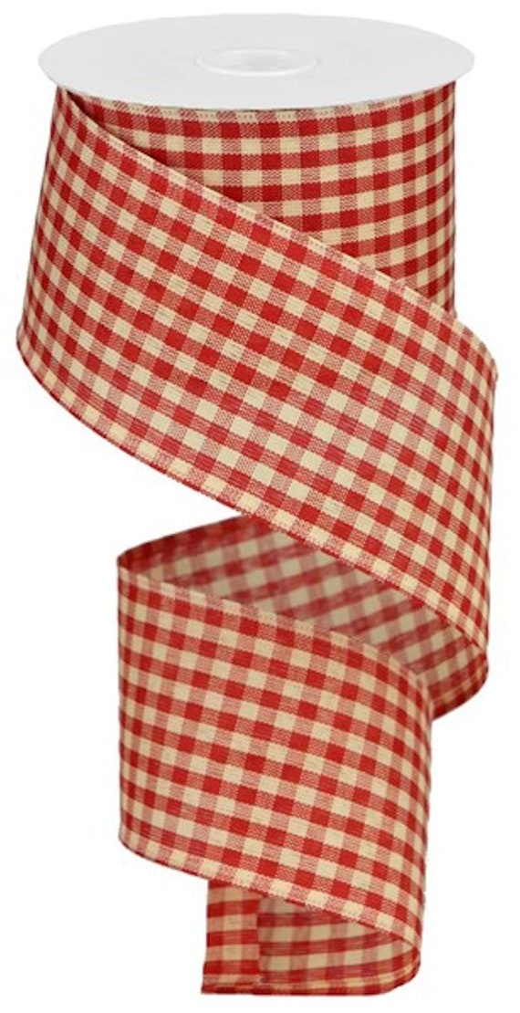 Red & Beige Primitive Gingham Check Wired Edge Ribbon - Etsy