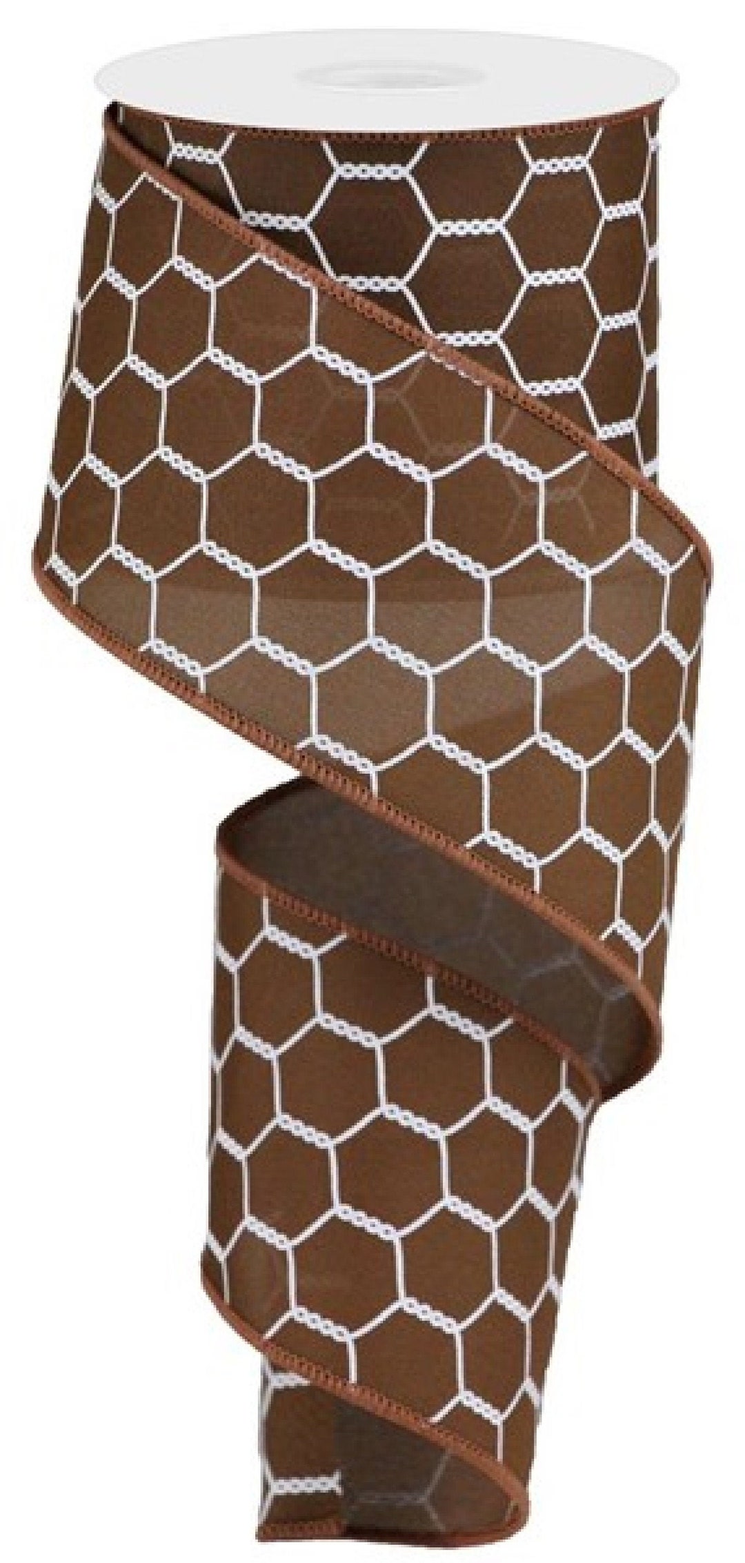 Chicken Wire Chocolate Brown & White Wired Edge Ribbon, 2.5" X 10 YARD ...