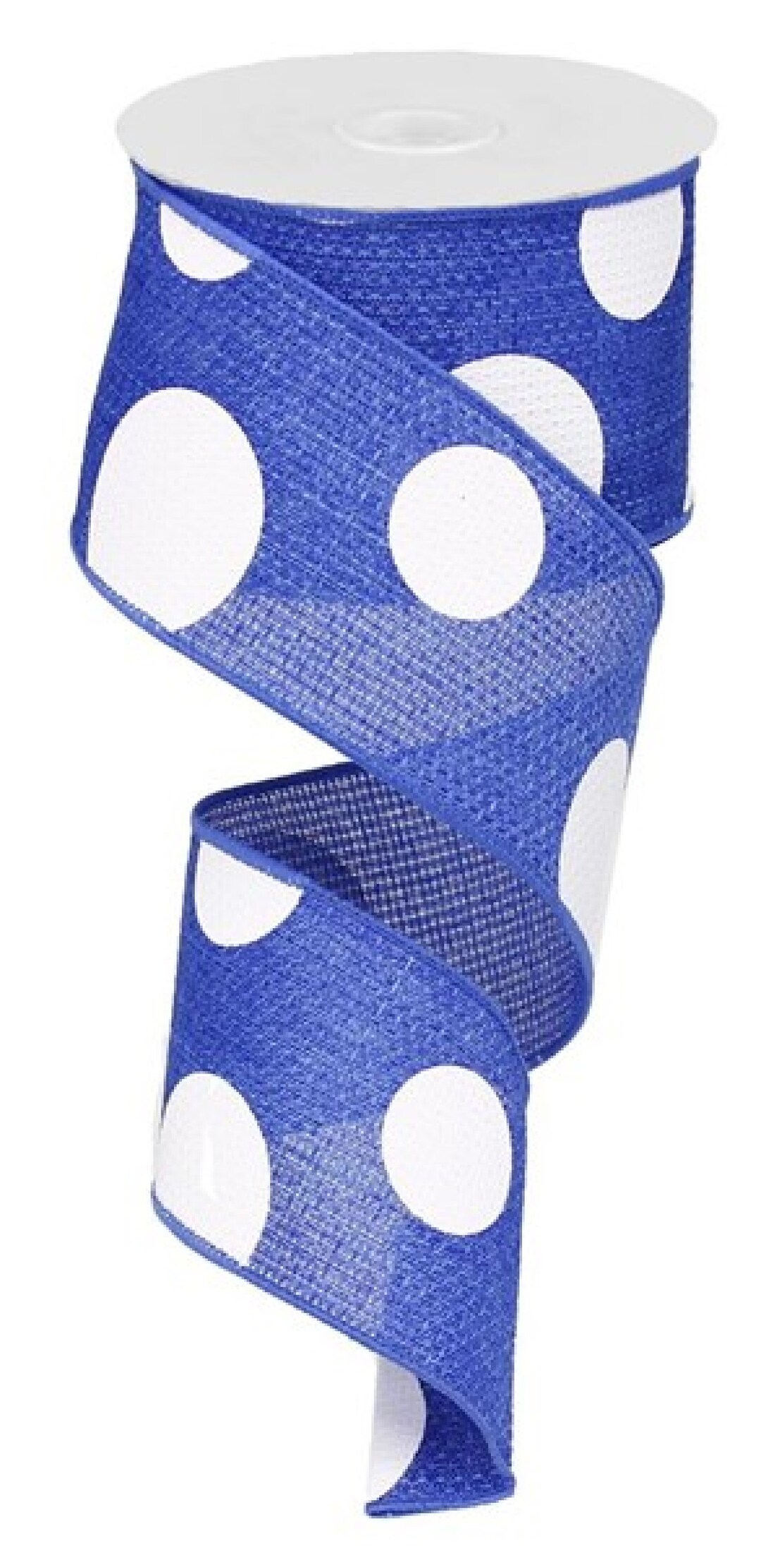 Royal Blue Giant Multi White Polka Dots Wired Ribbon Roll 2.5" X 10 ...