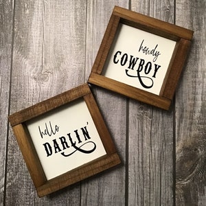 Hello Darlin' and Howdy Cowboy Set Wood Sign Western Farmhouse Boho ...