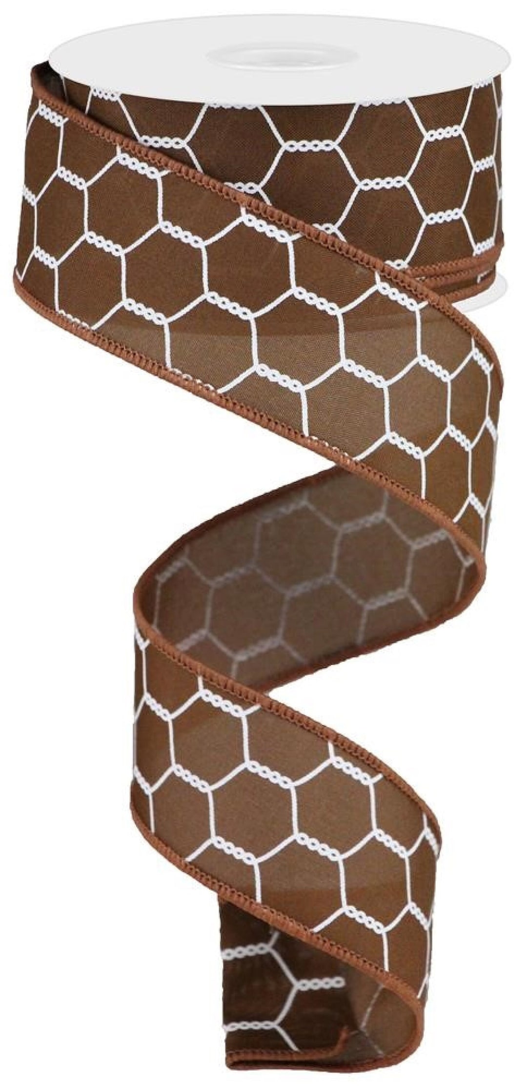 Chocolate & White Chicken Wire Wired Edge Ribbon, 1.5" X 10 YARD ROLL ...