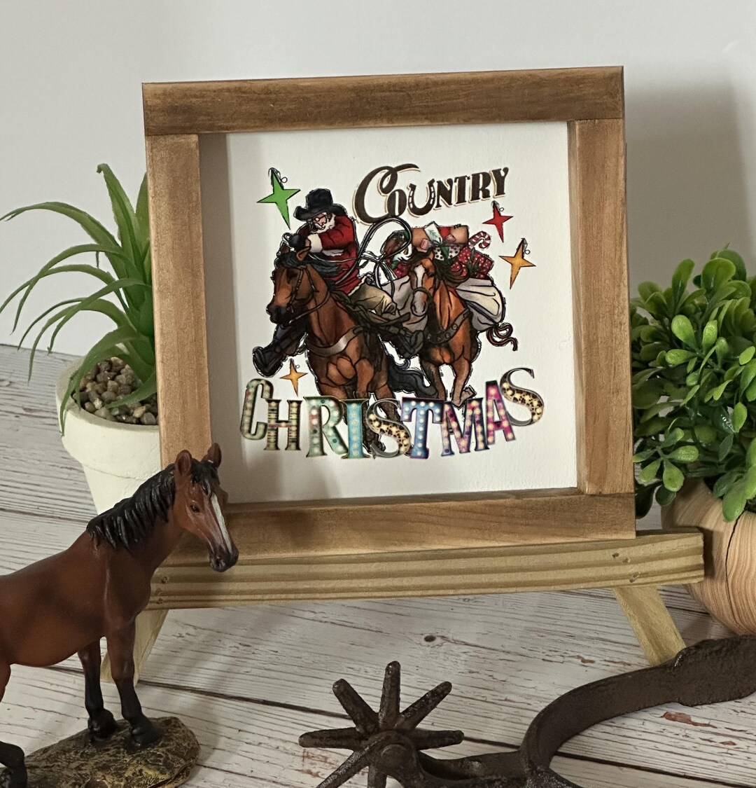 Country Christmas Cowboy Santa on Horse Wood Sign Farmhouse Home Decor ...