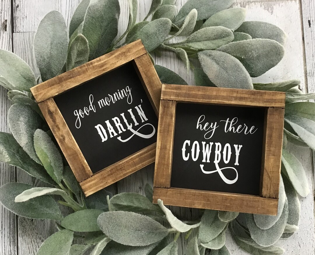 Good Morning Darlin' & Hey There Cowboy Bedroom Decor Wood Sign Western ...