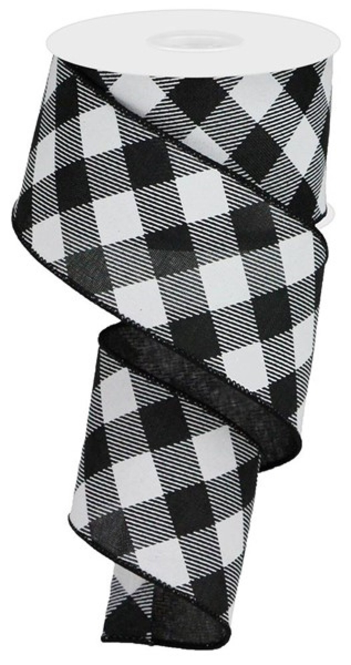 Black & White Diagonal Stripe Plaid Check Wired Edge Ribbon - Etsy