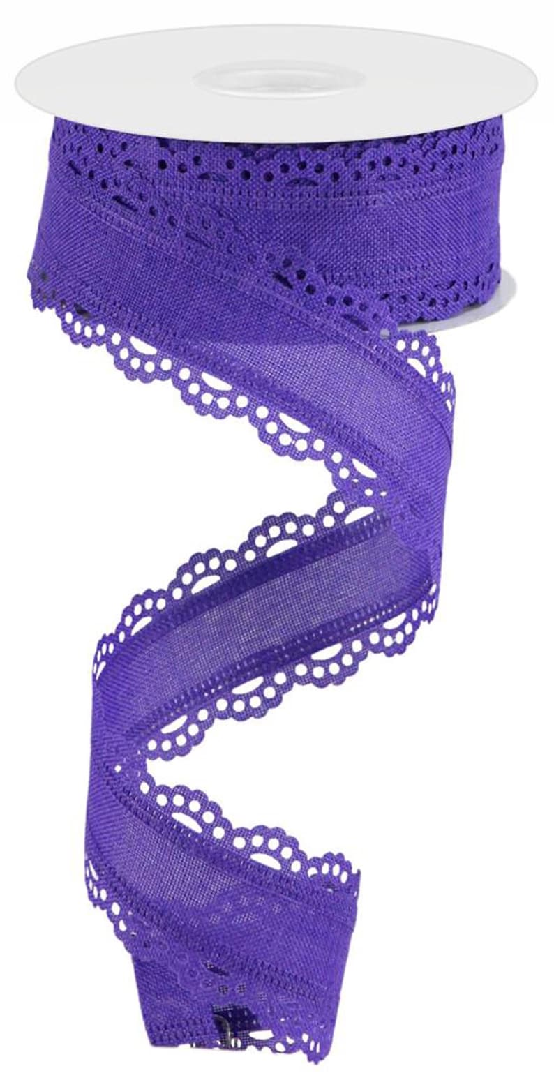 Purple Burlap Ribbon: Scalloped Edge, Wired Royal Ribbon (1.5