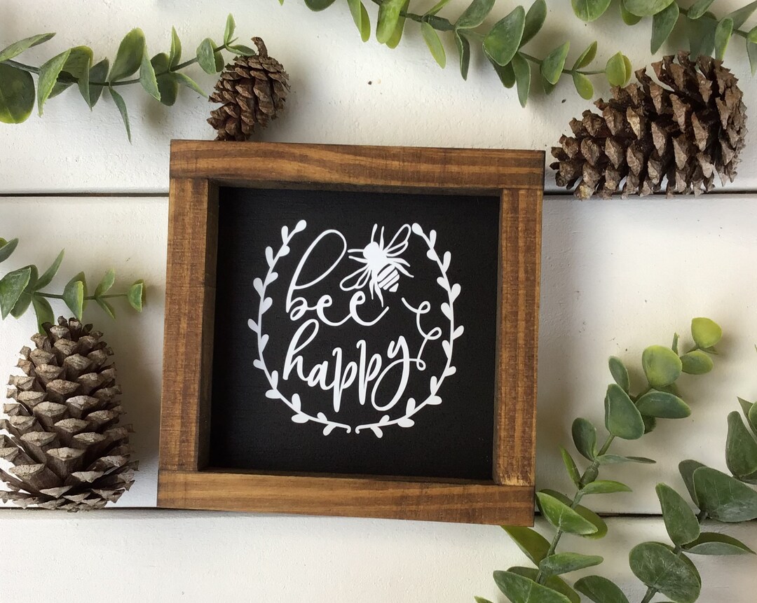 Bee Happy Wood Sign / Entryway Sign / Gallery Wall Decor / - Etsy