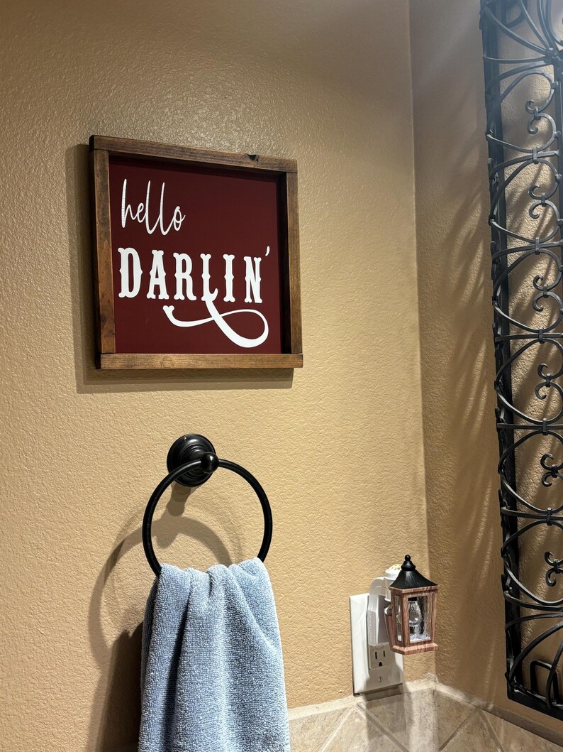 Hello Darlin' COWGIRL Rustic Bathroom Bedroom Sign Western Themed Wood ...