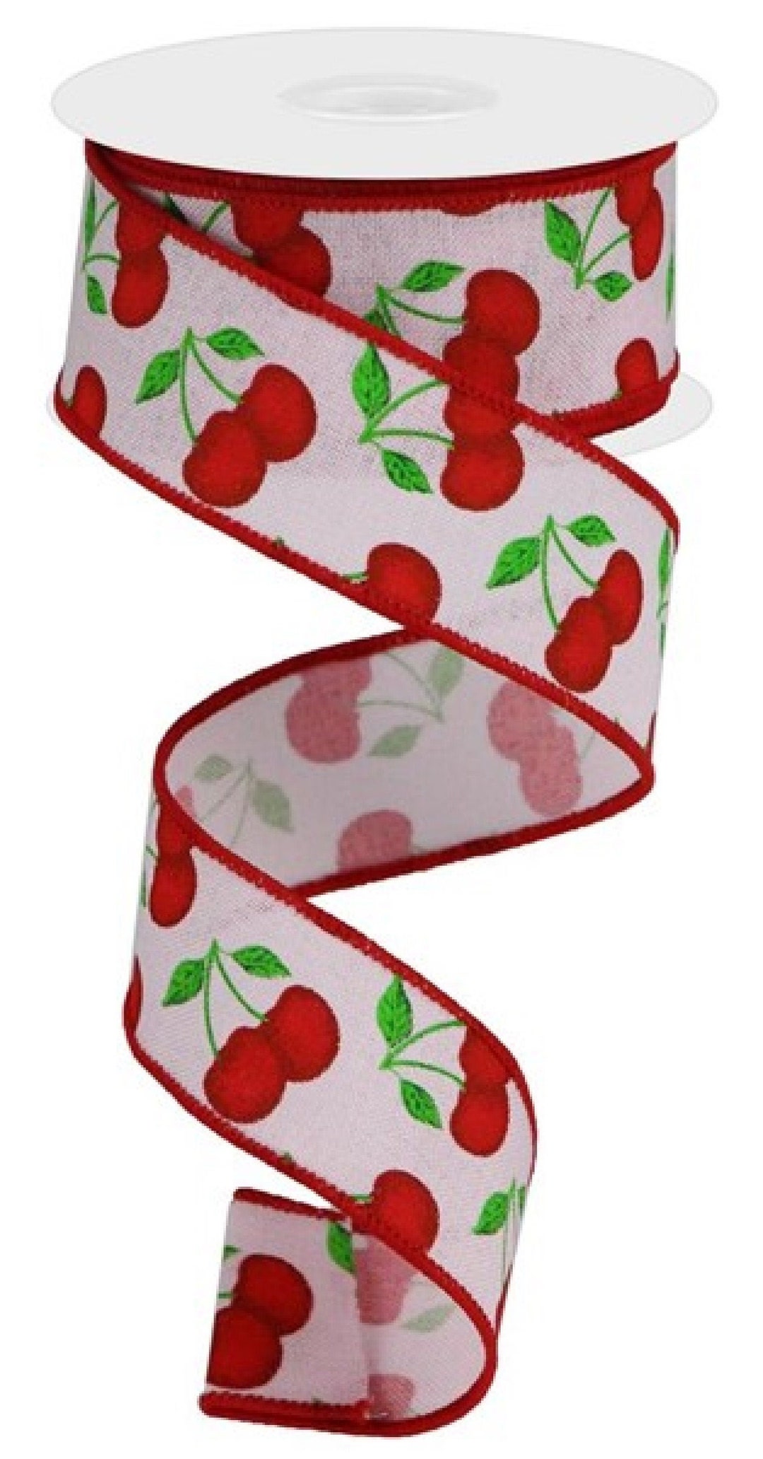Cherries on Powder Pink Wired Edge Ribbon 1.5 X 10 YARD - Etsy
