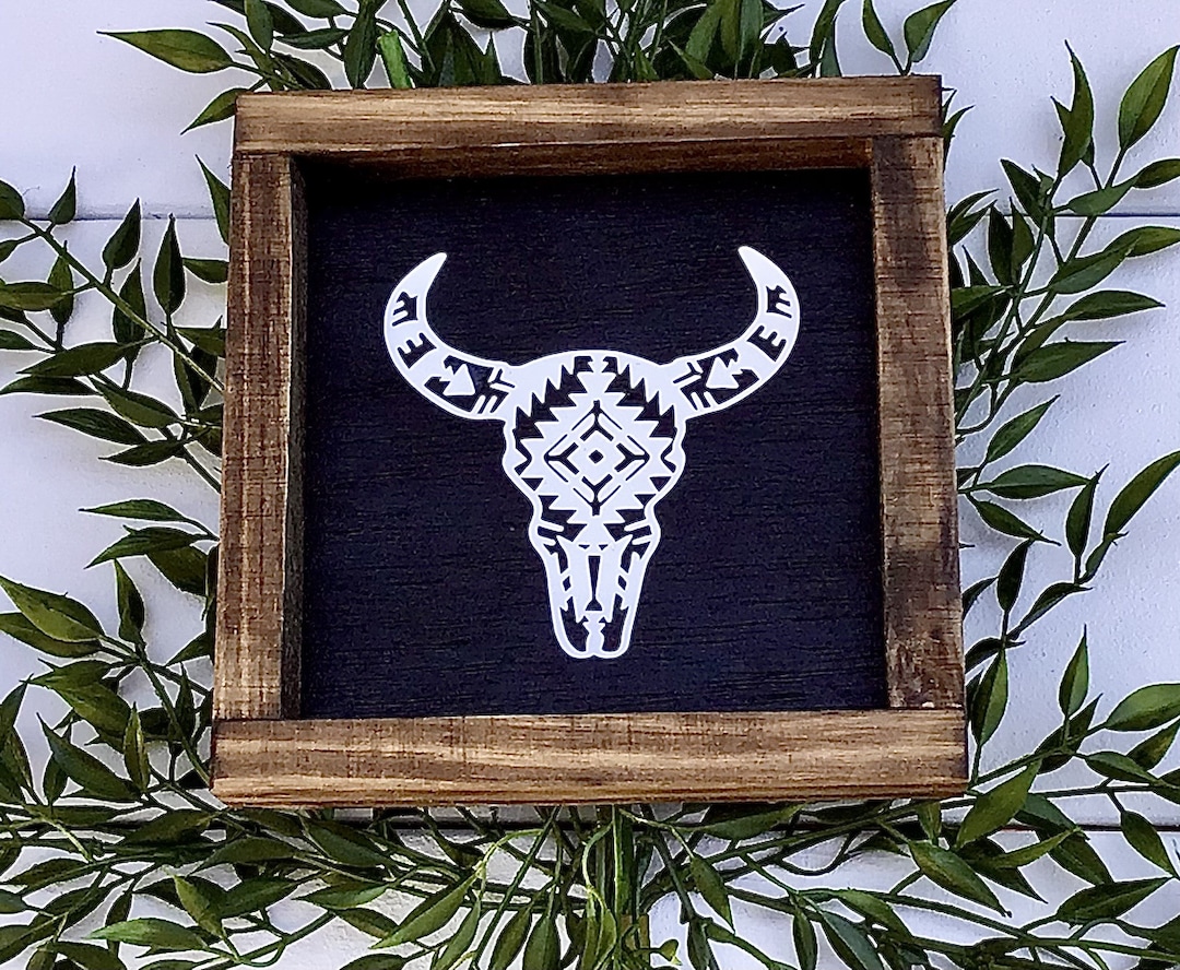 Cow Skull Aztec Southwestern Solid Wood Sign Western Farmhouse Boho ...