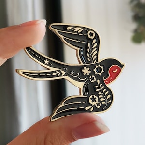 Swallow Enamel Pin Silver or Gold Version Black Bird - Etsy