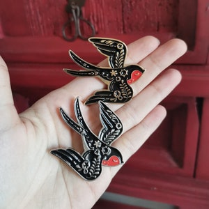 Swallow Enamel Pin Silver or Gold Version Black Bird - Etsy