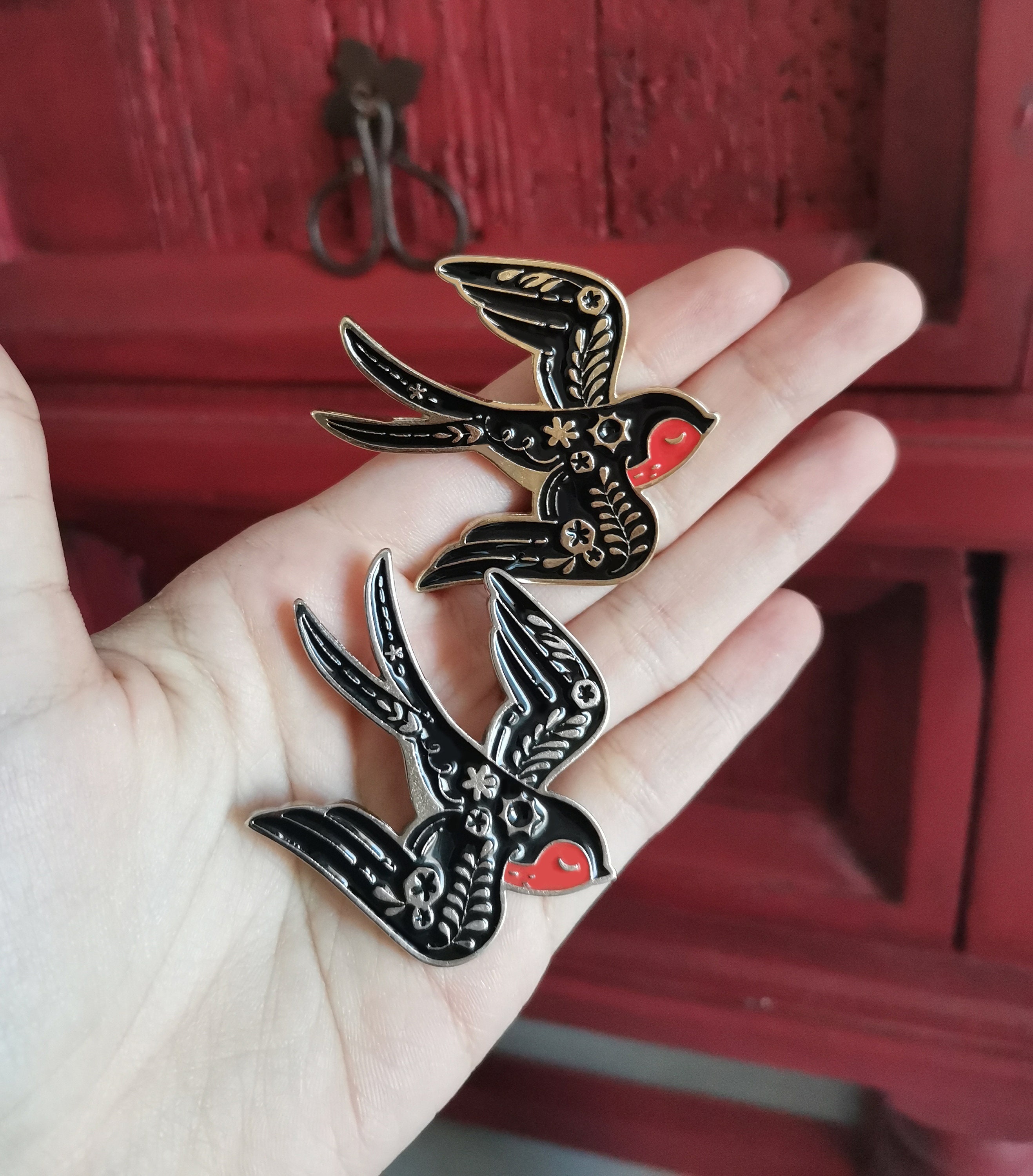Swallow Enamel Pin Silver or Gold Version Black Bird | Etsy
