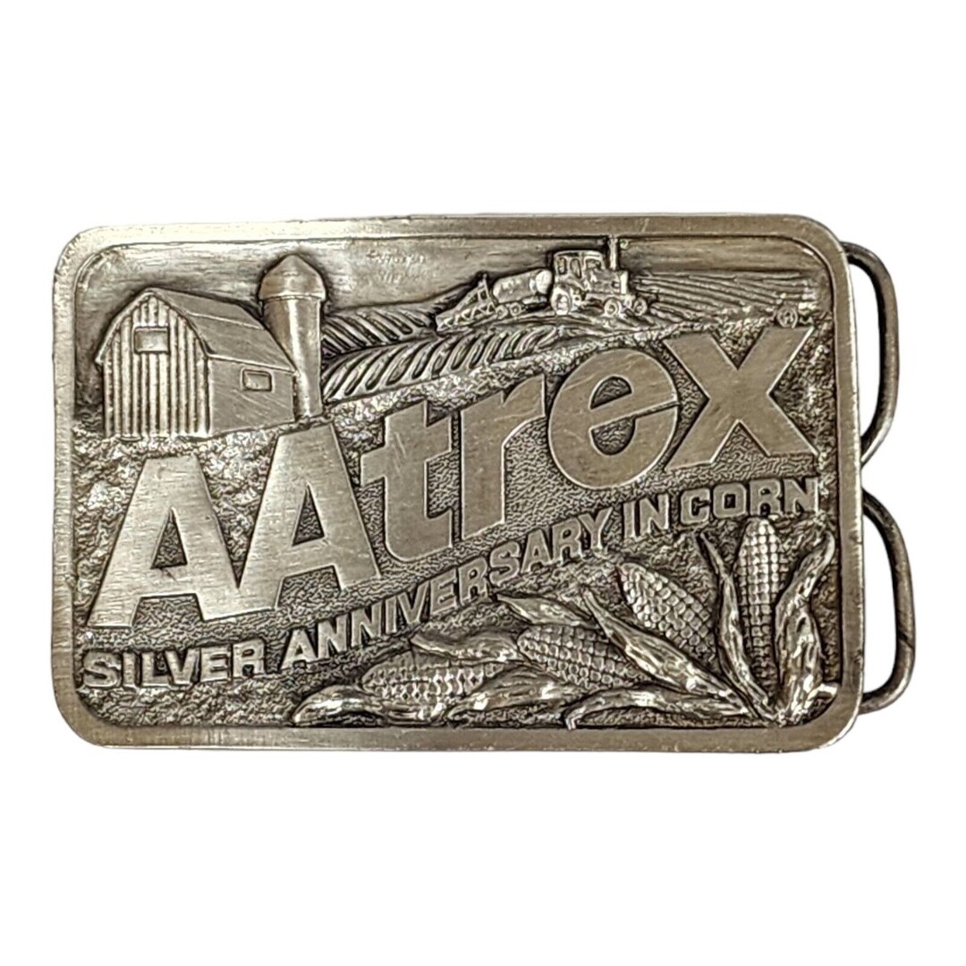 Vintage 1980s *AATREX* Belt Buckle Silver Anniversary in Corn Farming ...