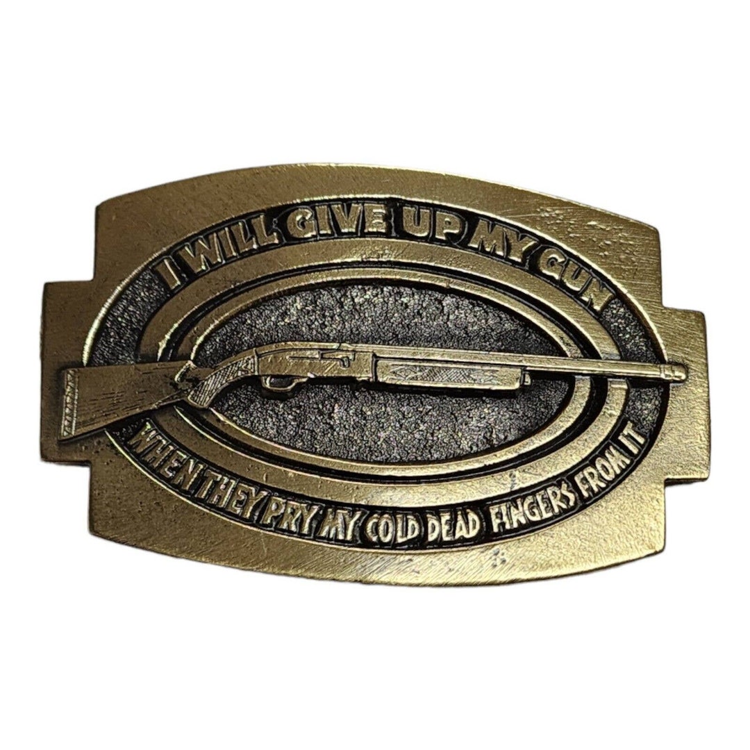 Great American Buckle Co Chicago I Will Give up My Gun Vtg 1979 Buckle ...