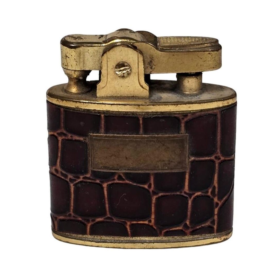 Vintage Automatic Super Lighter Japan Faux Croc Brass Finish New Flint ...