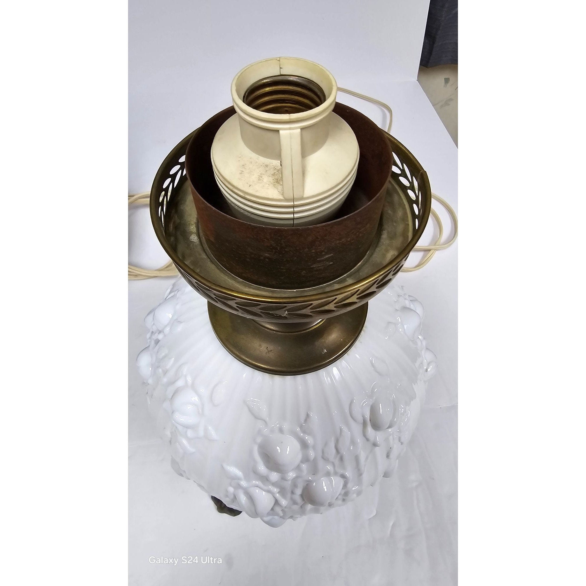 Vintage Fenton Cabbage Rose Milk Glass Hurricane Lamps Gone With the ...