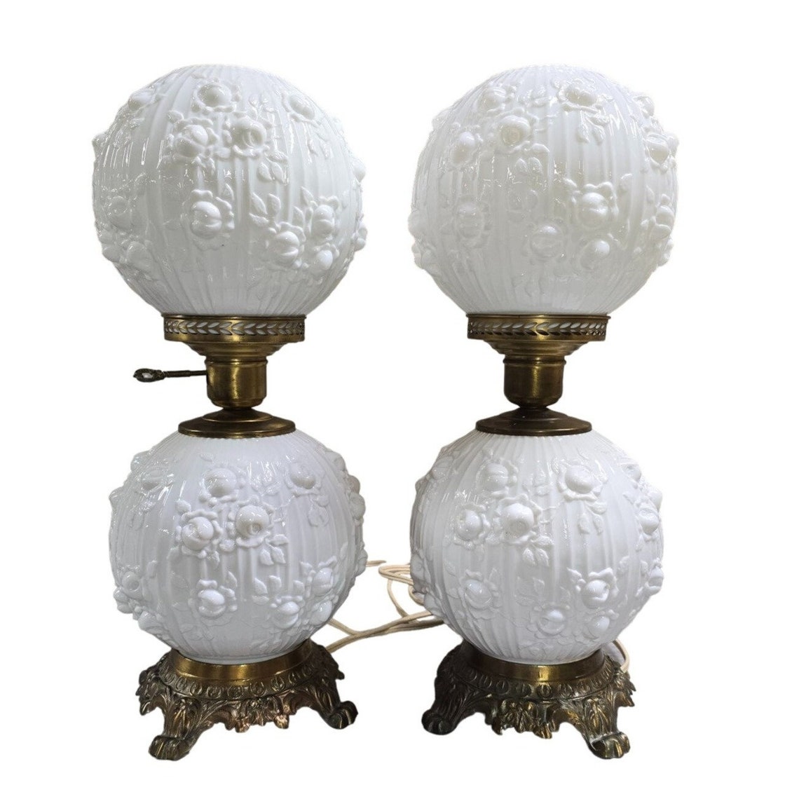 Vintage Fenton Cabbage Rose Milk Glass Hurricane Lamps Gone With the ...