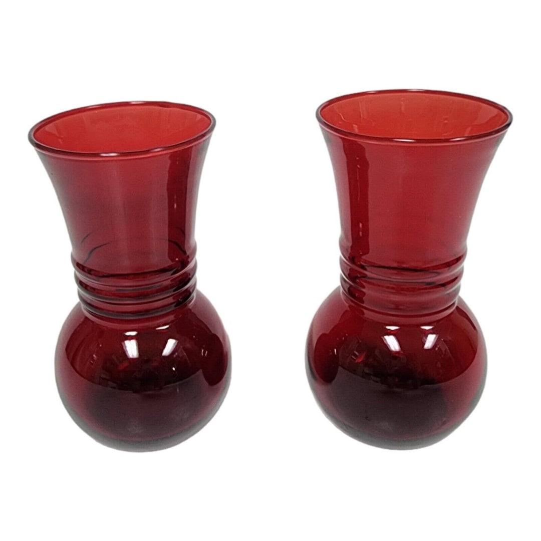 Vintage 30s Anchor Hocking Royal Ruby Red Bud Vase Set 6 3/4 Ribbed ...