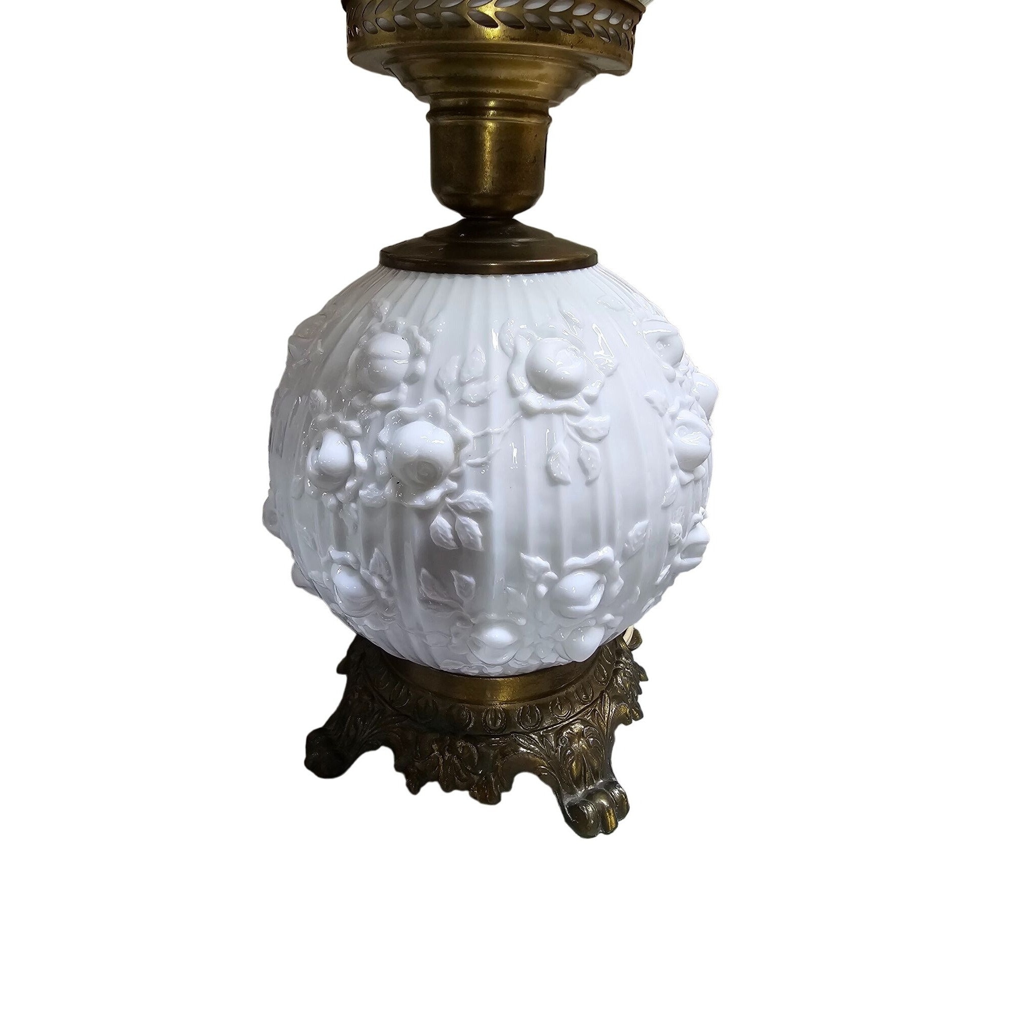 Vintage Fenton Cabbage Rose Milk Glass Hurricane Lamps Gone With the ...