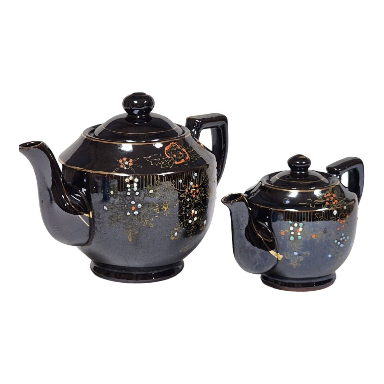 Handcrafted 1940s Redware Pottery Teapot Set Japanese Moriage Style ...