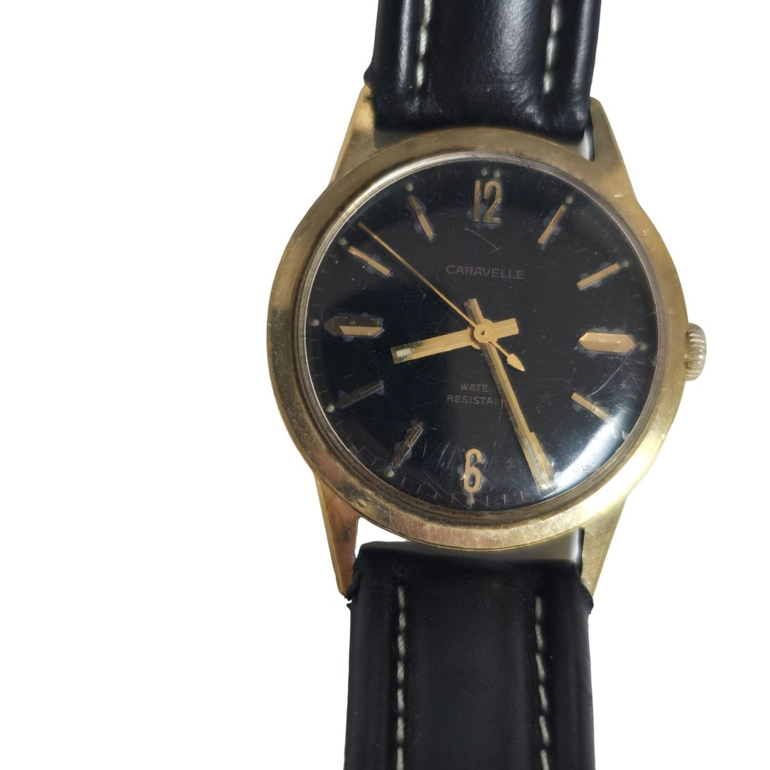 Vintage 1960s Caravelle Men's 35mm Watch Genuine Leather Strap Gold ...