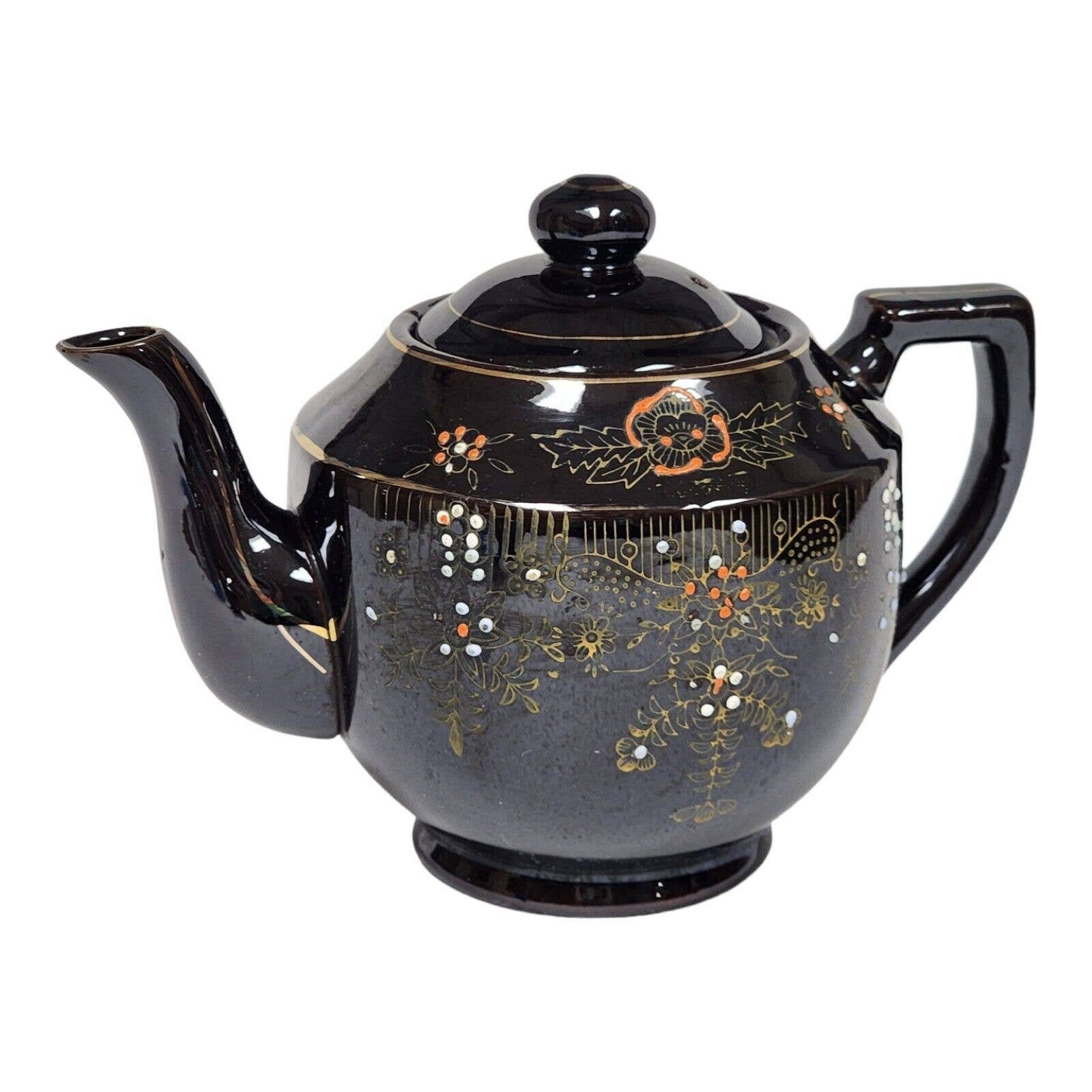 Handcrafted 1940s Redware Pottery Teapot Set Japanese Moriage Style ...