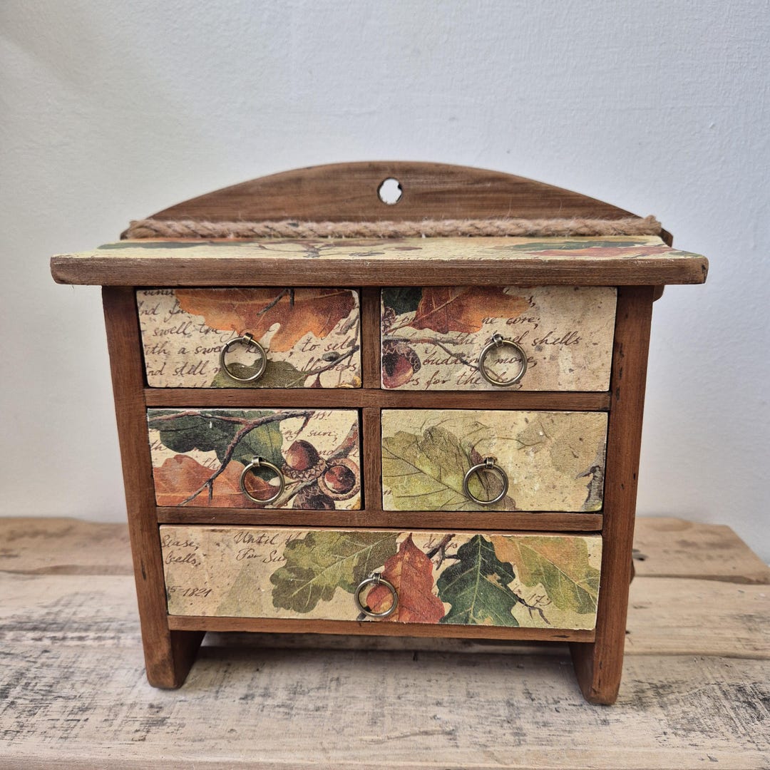 Vintage Table Top 5-drawer Unit, Painted and Decoupaged With an ...