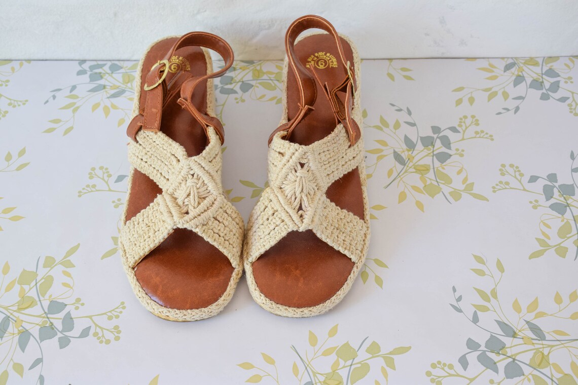 Macrame Wedge Sandals Women's Size 6 | Etsy
