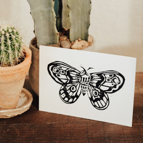 Moth Linocut Block Art Original Print - Etsy