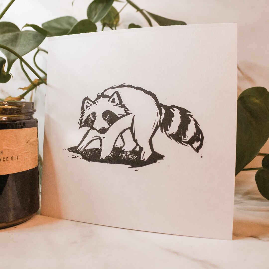 Raccoon Critter Linocut Block Arte Original Impresión - Etsy España