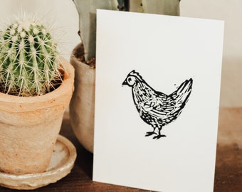 Whimsical Rooster Original Linocut 5x7 Chicken Block Print - Etsy