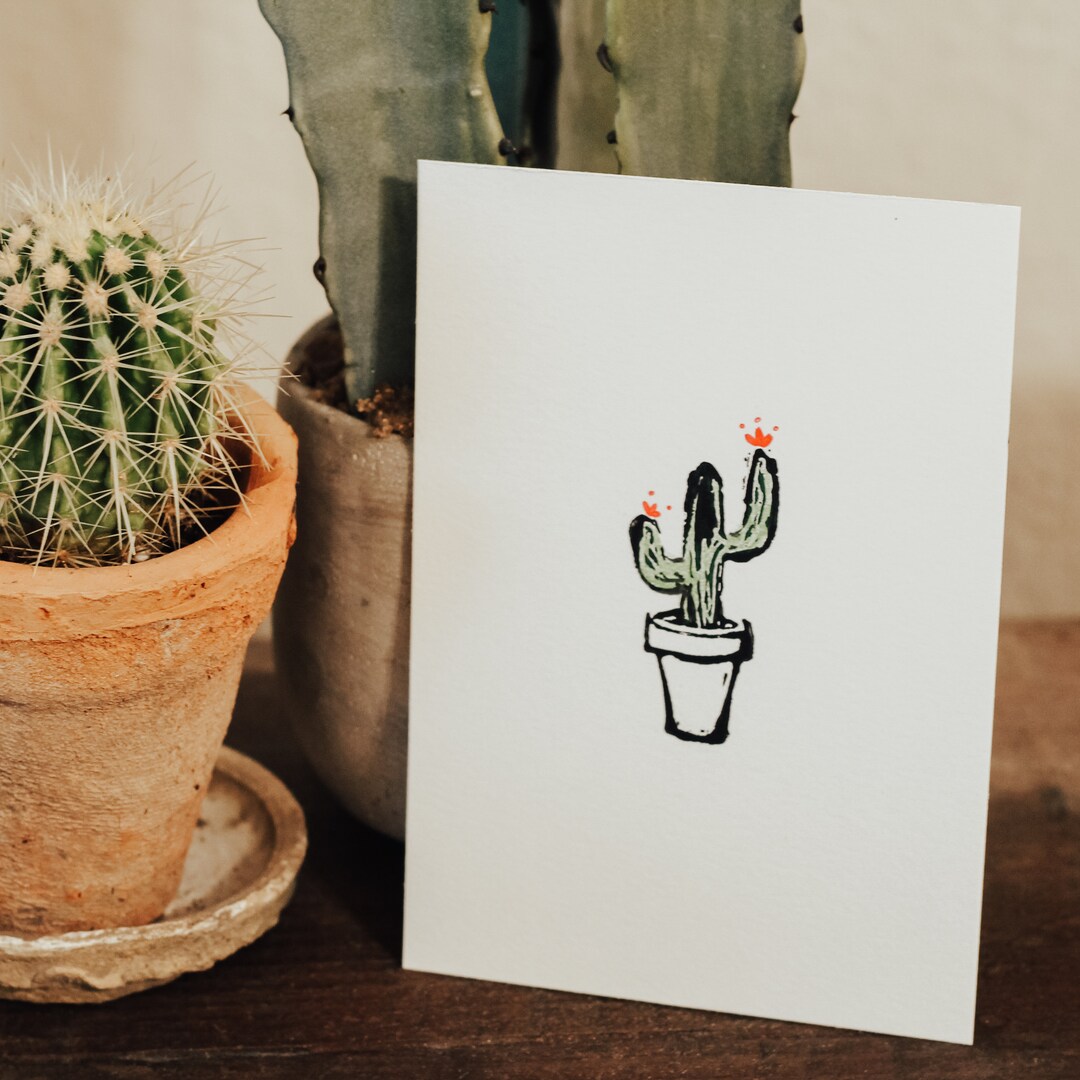 Little Cactus Linocut Block Art Original Print - Etsy