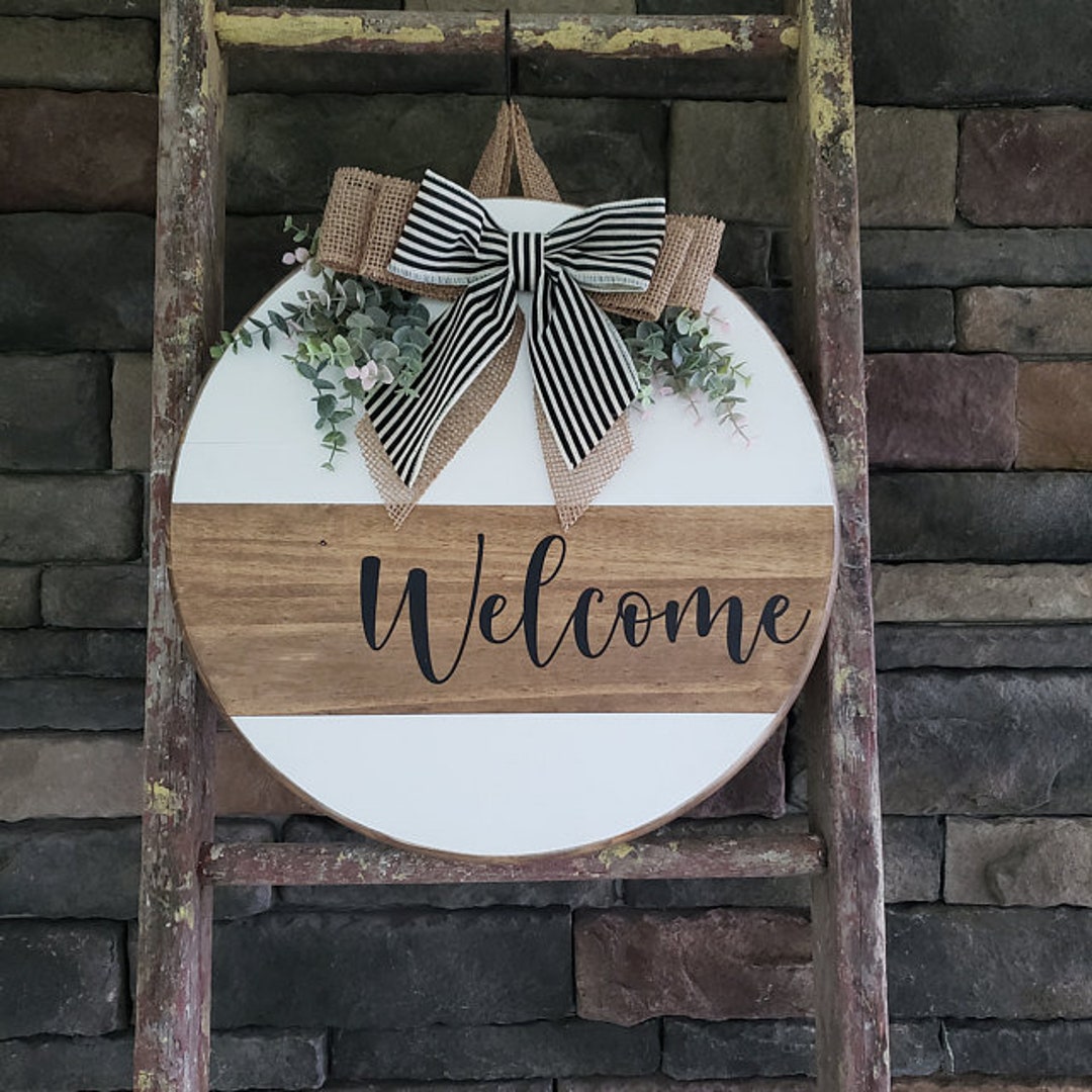 Hand Painted Welcome Door Sign, Round Wooden Hanger, Housewarming Gift ...