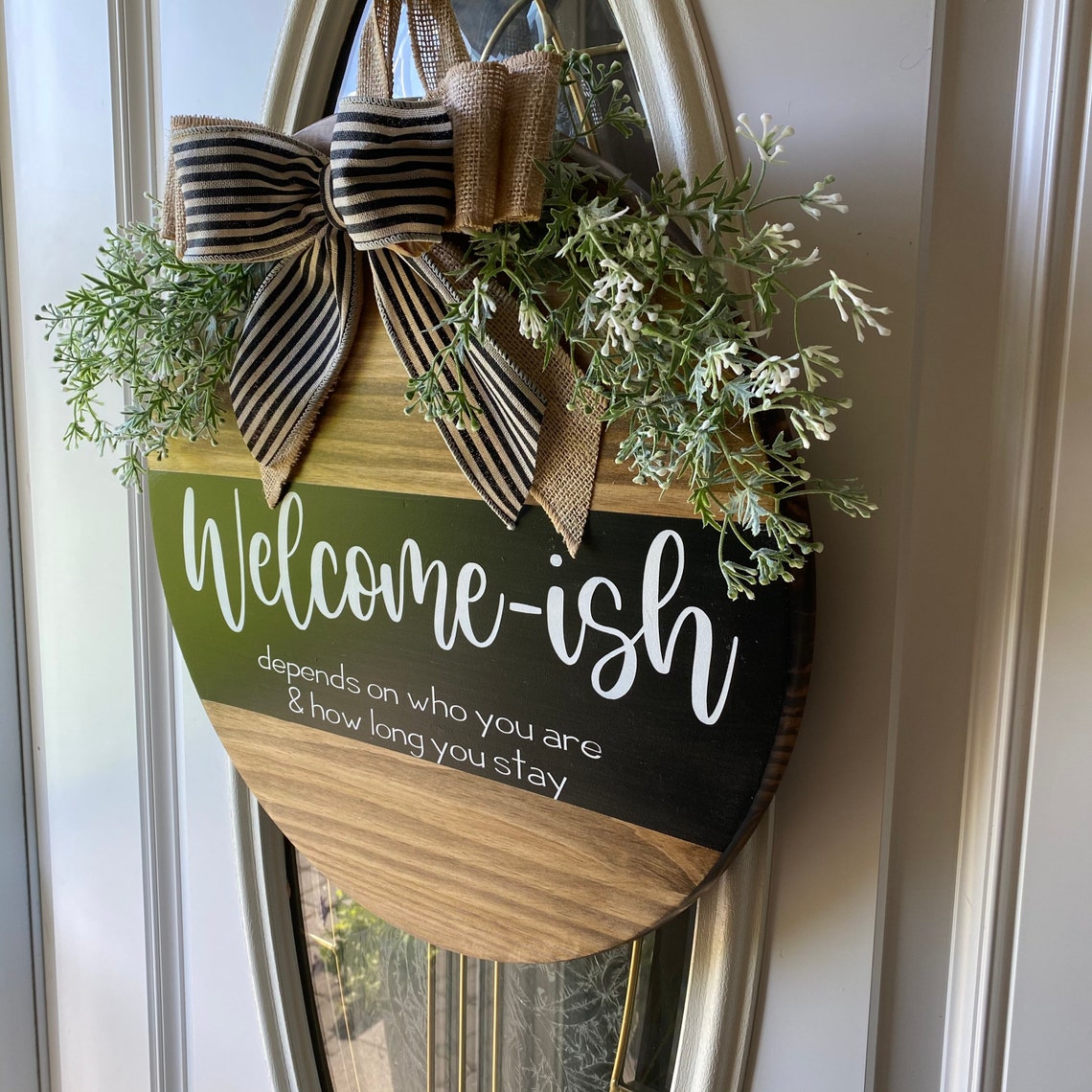 Welcome-ish Door Sign: Hand-painted Round Wooden Farmhouse Decor - Etsy