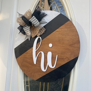 Hi Sign Round, Hi Door Sign, Hi Door Hanger, 3-d Wooden Sign, Welcome ...