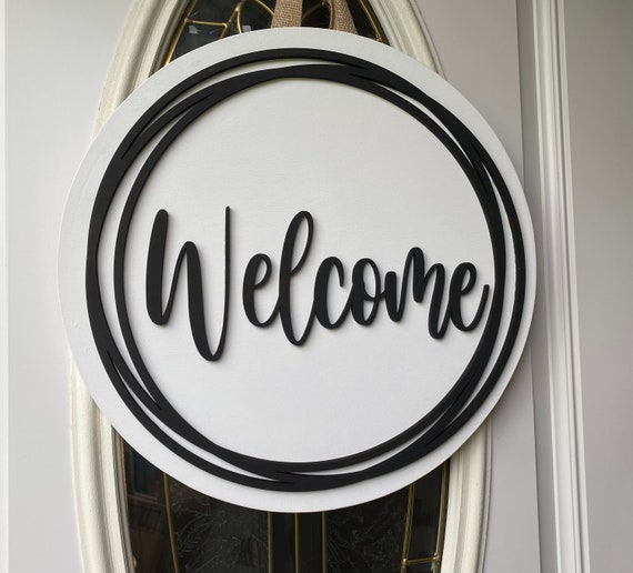 Welcome Sign Round Welcome Door Sign Welcome Door Hanger - Etsy