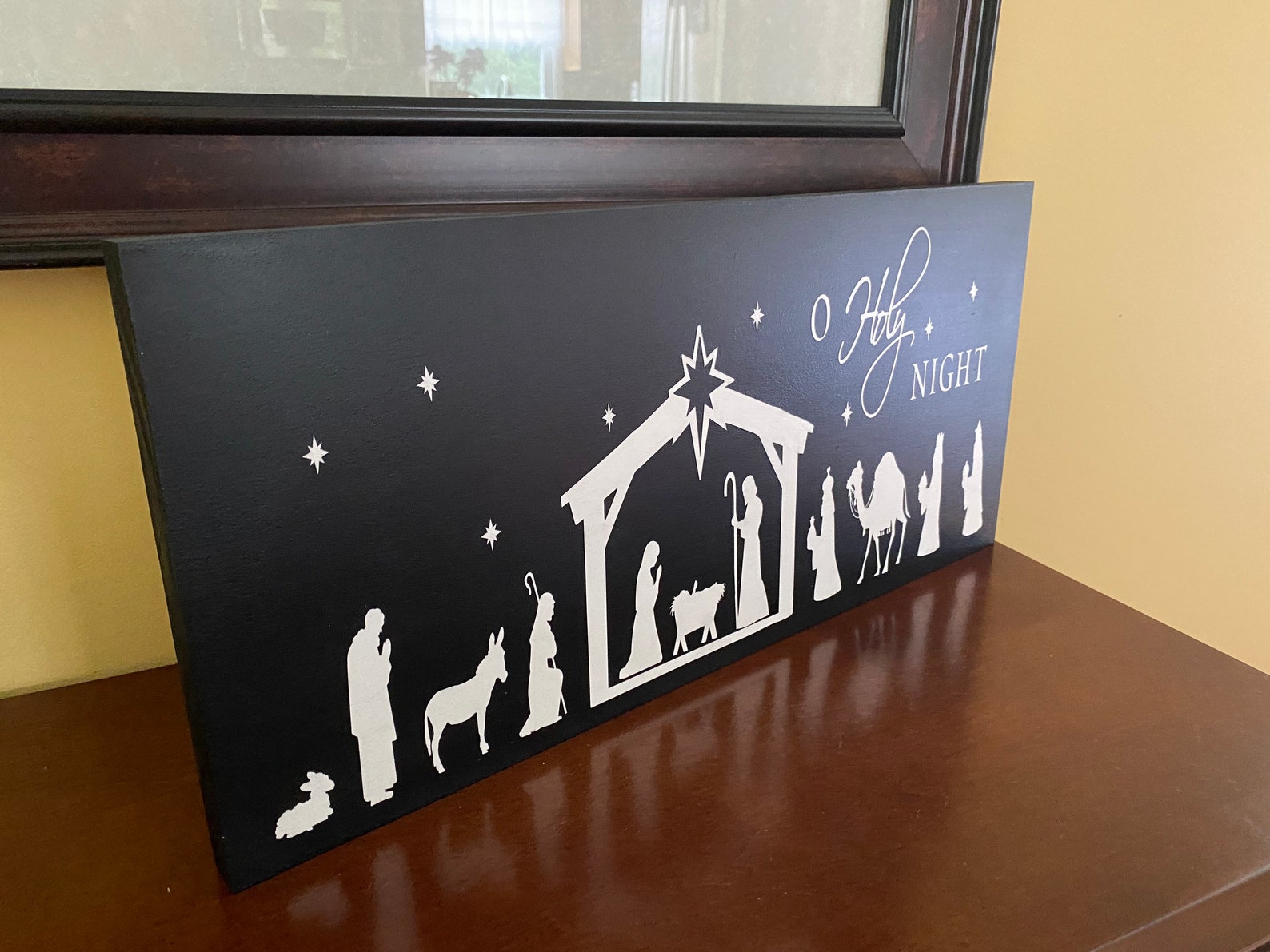Hand-painted Christmas Nativity Sign: O Holy Night Pine Wood Decor - Etsy