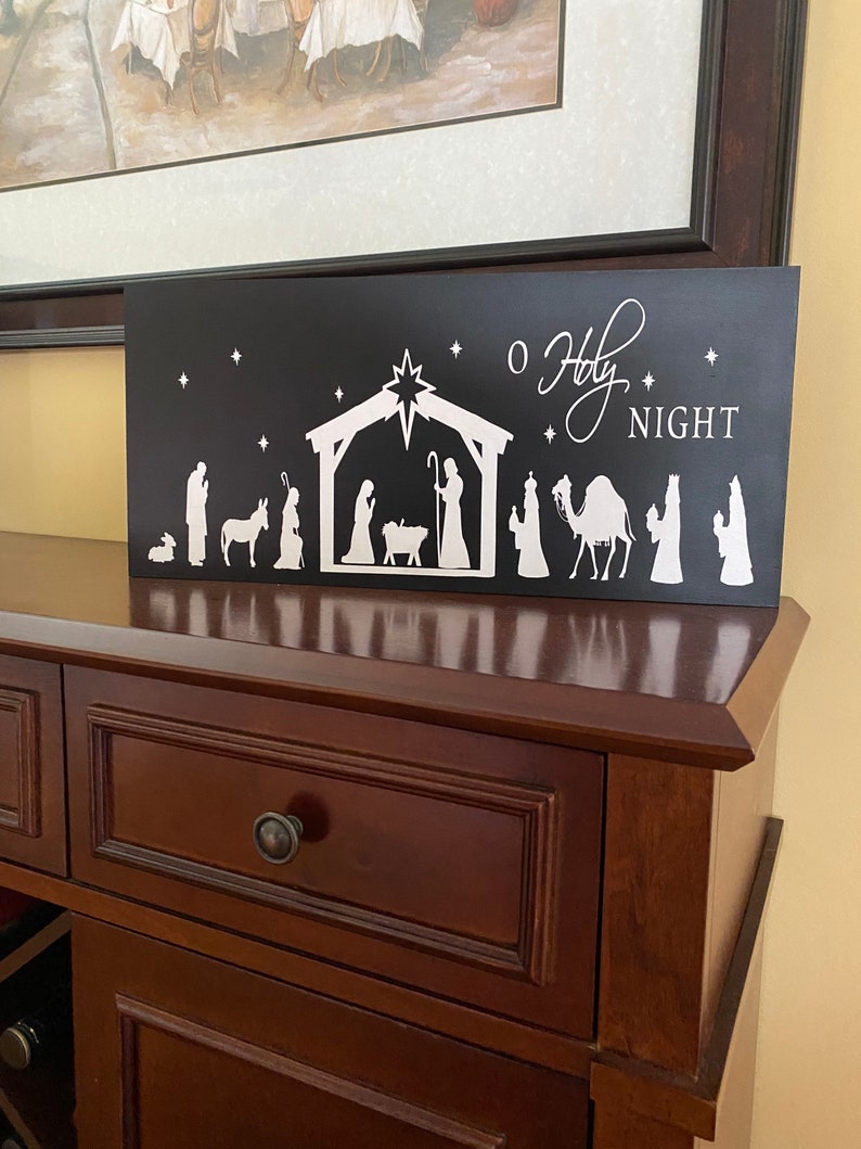 Hand-painted Christmas Nativity Sign: O Holy Night Pine Wood Decor - Etsy
