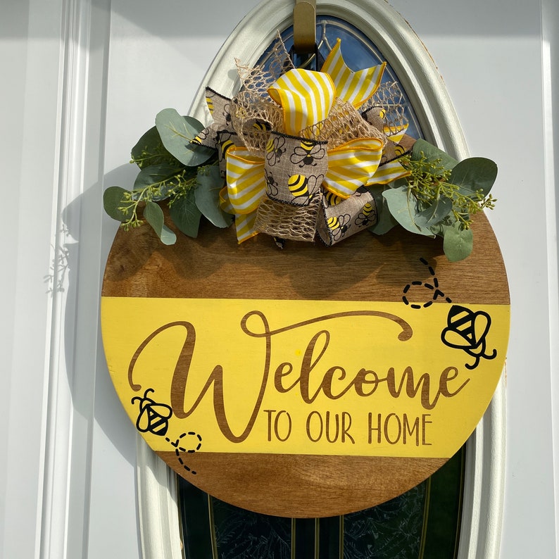 Welcome to Our Home Wooden Door Hanger: 18-inch Round Sign - Etsy