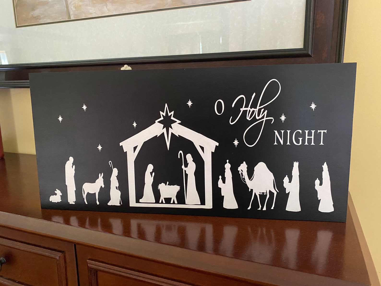 Hand-painted Christmas Nativity Sign: O Holy Night Pine Wood Decor - Etsy